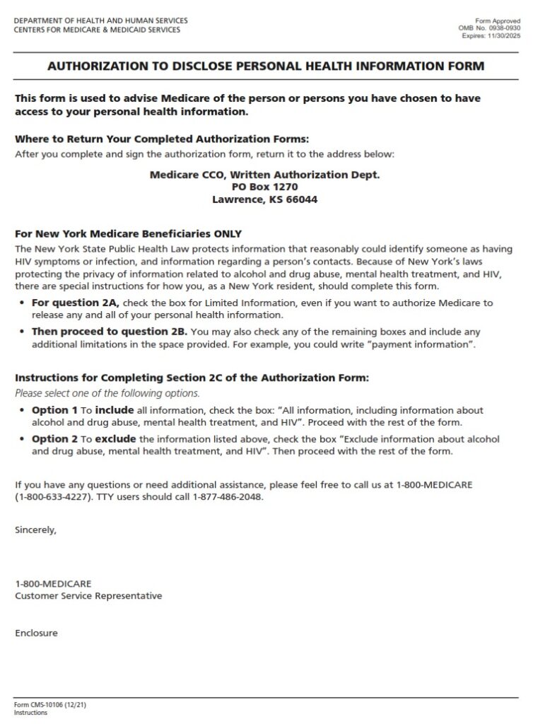 CMS 10106 PDF – 1-800-Medicare Authorization to Disclosure Personal ...