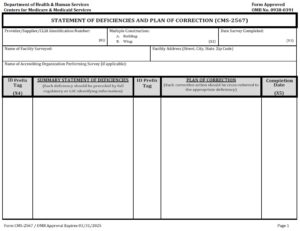 CMS 2567 – STATEMENT OF DEFICIENCIES AND PLAN OF CORRECTION | CMS Forms