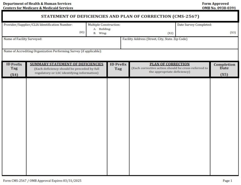 CMS 2567 – STATEMENT OF DEFICIENCIES AND PLAN OF CORRECTION | CMS Forms