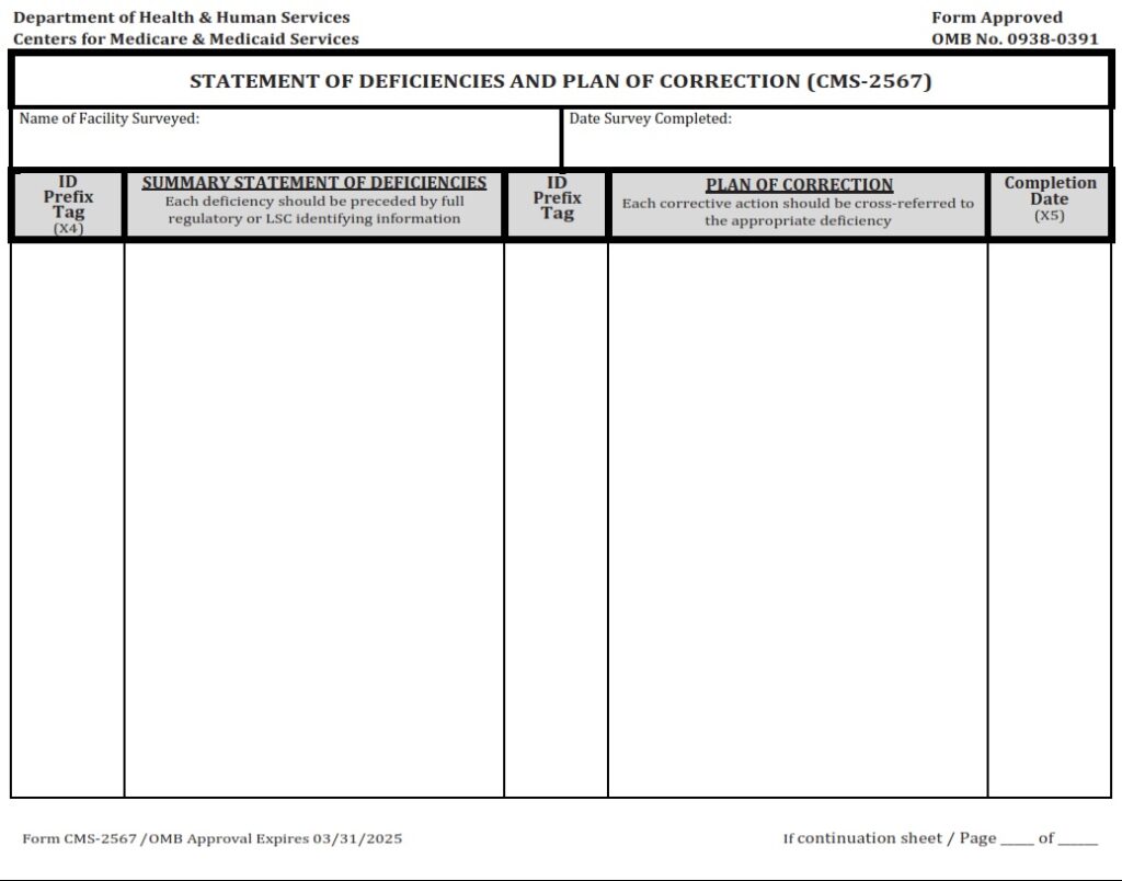 CMS 2567 – STATEMENT OF DEFICIENCIES AND PLAN OF CORRECTION | CMS Forms