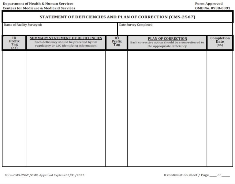 CMS 2567 – STATEMENT OF DEFICIENCIES AND PLAN OF CORRECTION | CMS Forms