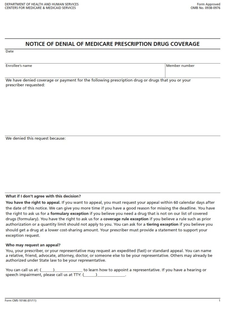 CMS 10146 – Notice of Denial of Medicare Prescription Drug Coverage ...