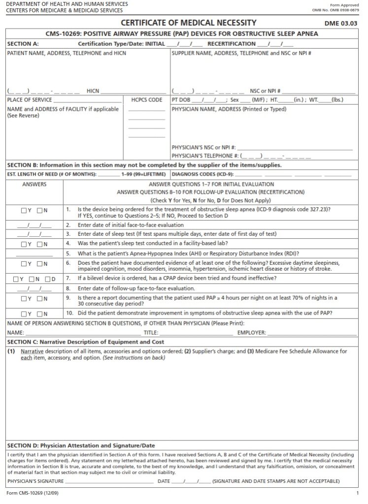 CMS 10269 – CMN Positive Airway Pressure (PAP)Devices for Obstructive ...