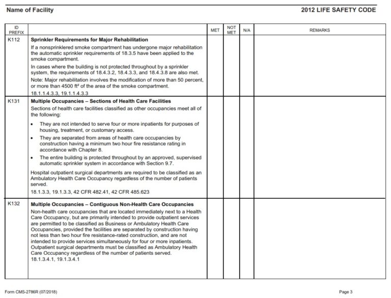 CMS 2786R – Fire Safety Survey Report – Health Care 2012 Life Safety ...