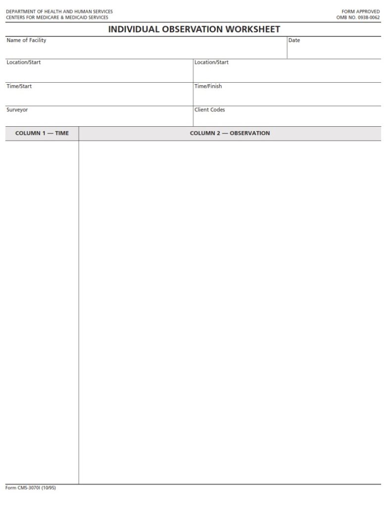 CMS 3070I – INDIVIDUAL OBSERVATION WORKSHEET | CMS Forms