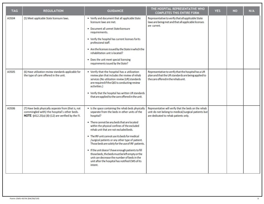 CMS 437A – REHAB UNIT CRITERIA WORKSHEET | CMS Forms