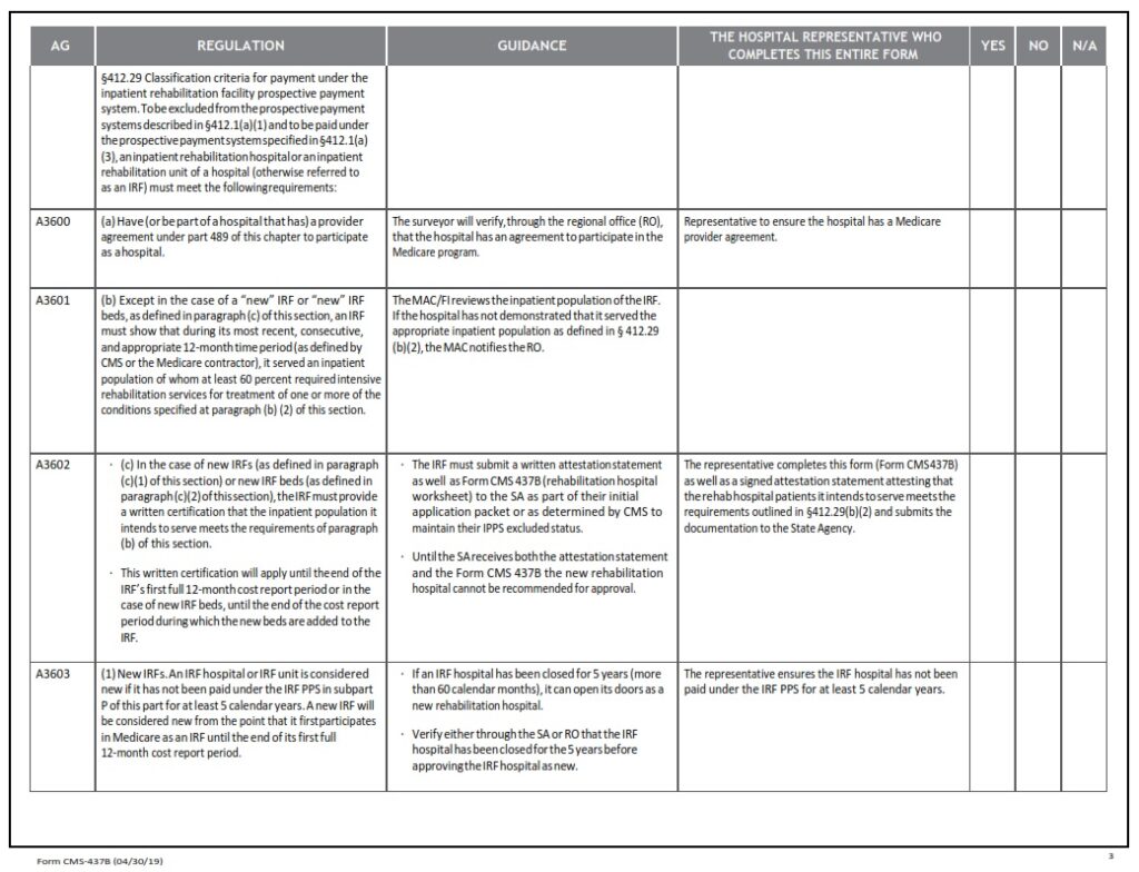 CMS 437B – REHAB HOSPITAL CRITERIA WORKSHEET | CMS Forms
