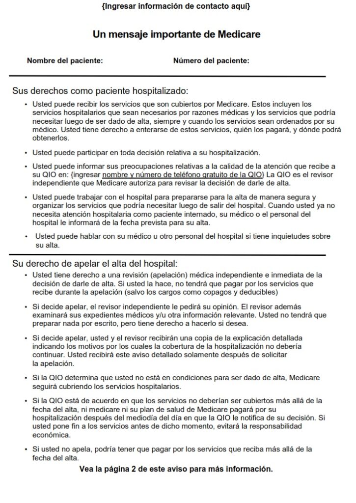 CMS R-193 – IMPORTANT MESSAGE FROM MEDICARE (IM) (Spanish) | CMS Forms